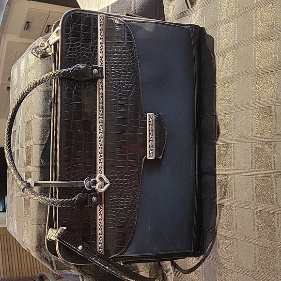 Brighton | Bags | Brighton Black Leather W Nylon Tote Breifcaselaptop ...